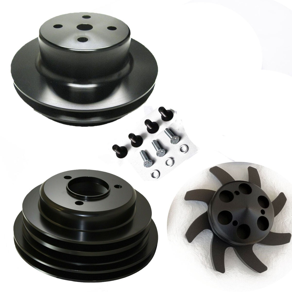 For Big Block Chevy Black Aluminum Pulley Set Long Pump BBC LWP 396 402 ...