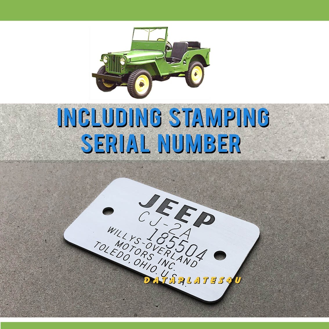 WILLYS JEEP CJ-2A FRAME DATA PLATE TAG & your info stamped | eBay