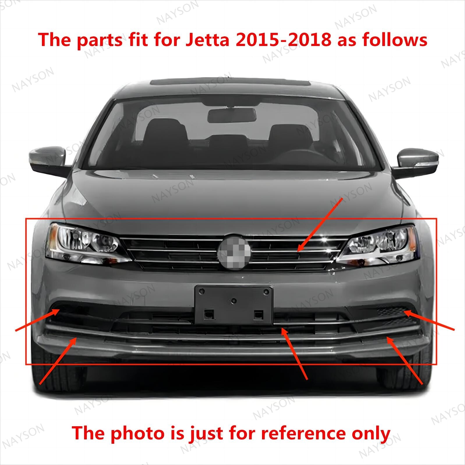 9PC For Jetta 2015-2018 Front Upper Lower Chrome Grille Mesh Bumper ...
