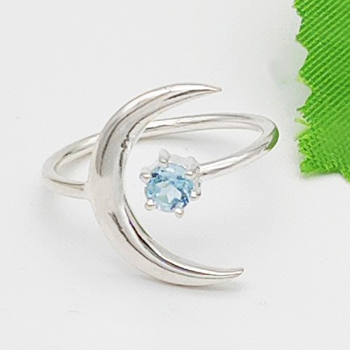 925 Sterling Silver Natural Blue Topaz Ring Handmade Jewelry Crescent ...
