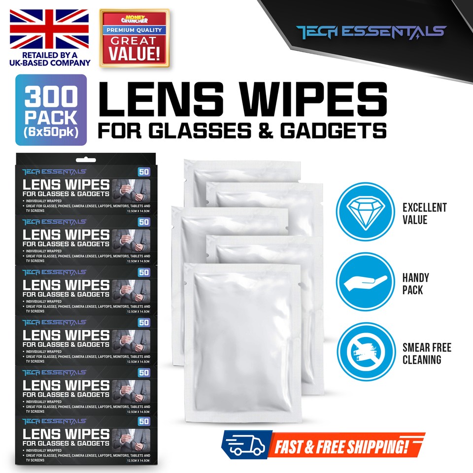 50-300pk Glasses Wipes For Spectacle Lens Optical Phone Camera Cleaner ...