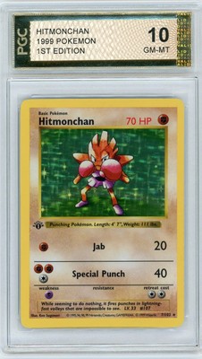 HITMONCHAN 1ST EDITION SHADOWLESS PGC 10 BASE 1999 HOLO POKEMON PSA 7/ ...