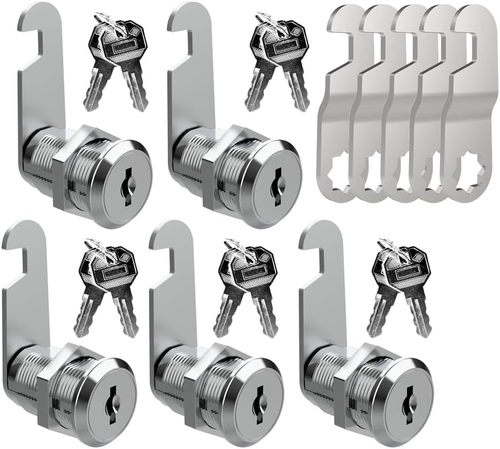 5 Pack File Cabinet Cam Lock Keyed Alike, 5/8 Inch & 7/8 Inch Cylinder ...