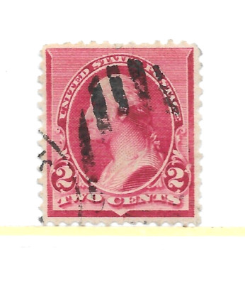 UNITED STATES SCOTT 220a USED FINE - 1890 2c CARMINE ISSUE - SMALL BANK ...