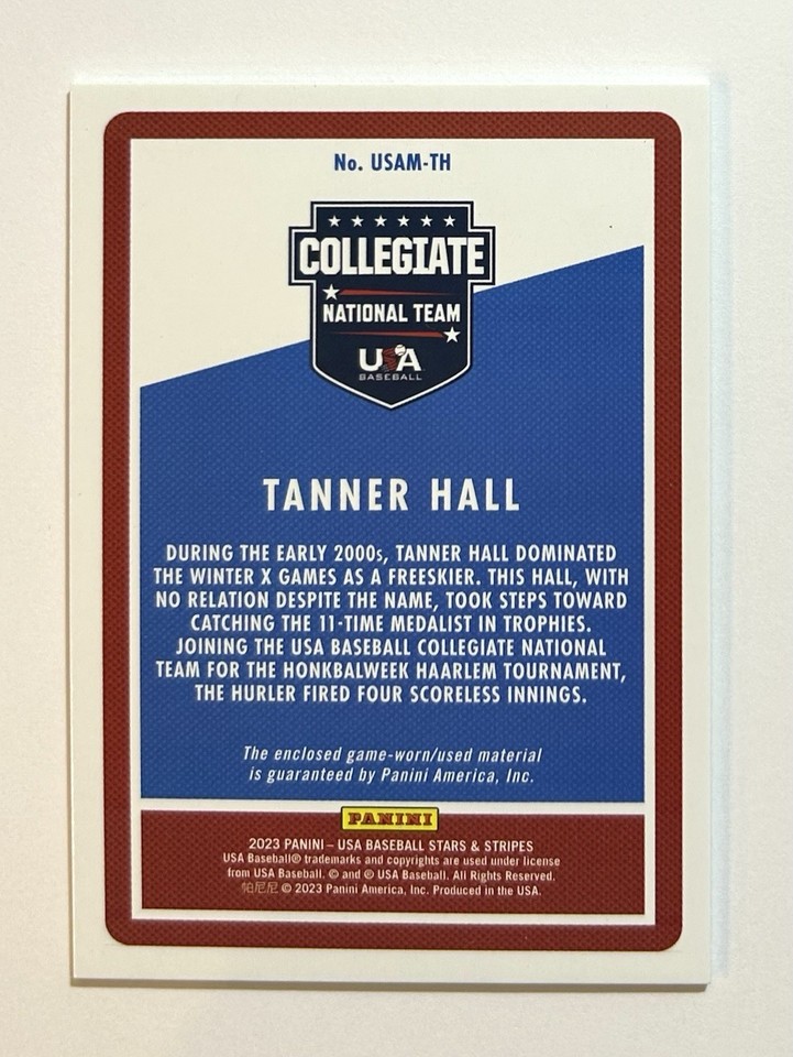 2023 Panini USA Baseball Stars & Stripes Tanner Hall USA Materials ...