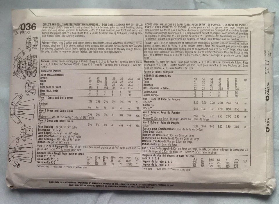 VTG Simplicity 7036 Oliver Goodin Child's & Doll's Dresses with Trim ...