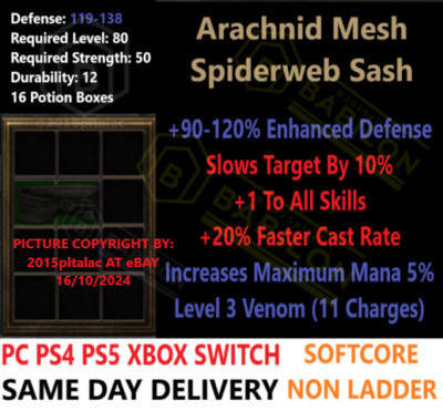 PC PS4 PS5 XBOX SWITCH NL Arachnid Arach Diablo 2 Resurrected Items D2R ...