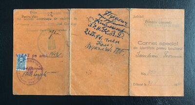 AUSWEIS WW2 ID Card UKRAINE Romania Cernauti Fiskal Revenue Stamps Visa ...