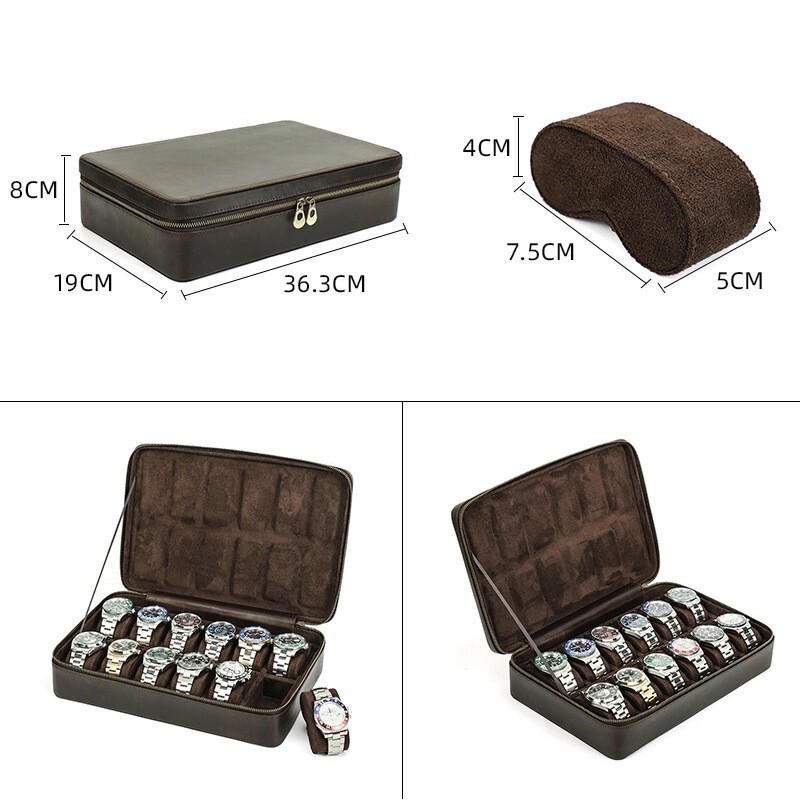 Leather 12 PCS Watches Travel Storage Box Case Holder Bag Dual Zipper ...