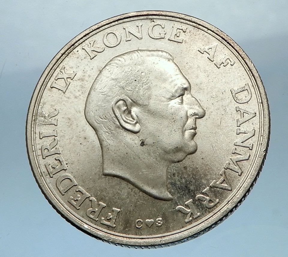 1958 DENMARK Frederick IX Silver 2 Kroner Coin Princess Margrethe 18th ...