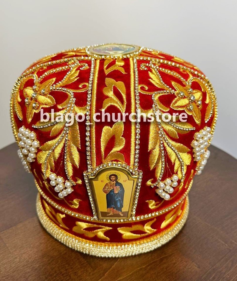 Red Velvet Priest Bishop Mitre Orthodox Church Clerics Hat Decorative ...