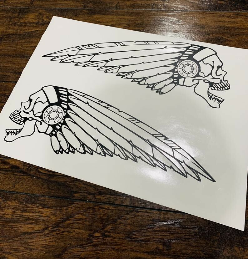 Indian Skull Motorcycle Gas Tank Decals 2PC Set New Skull Custom Made ...