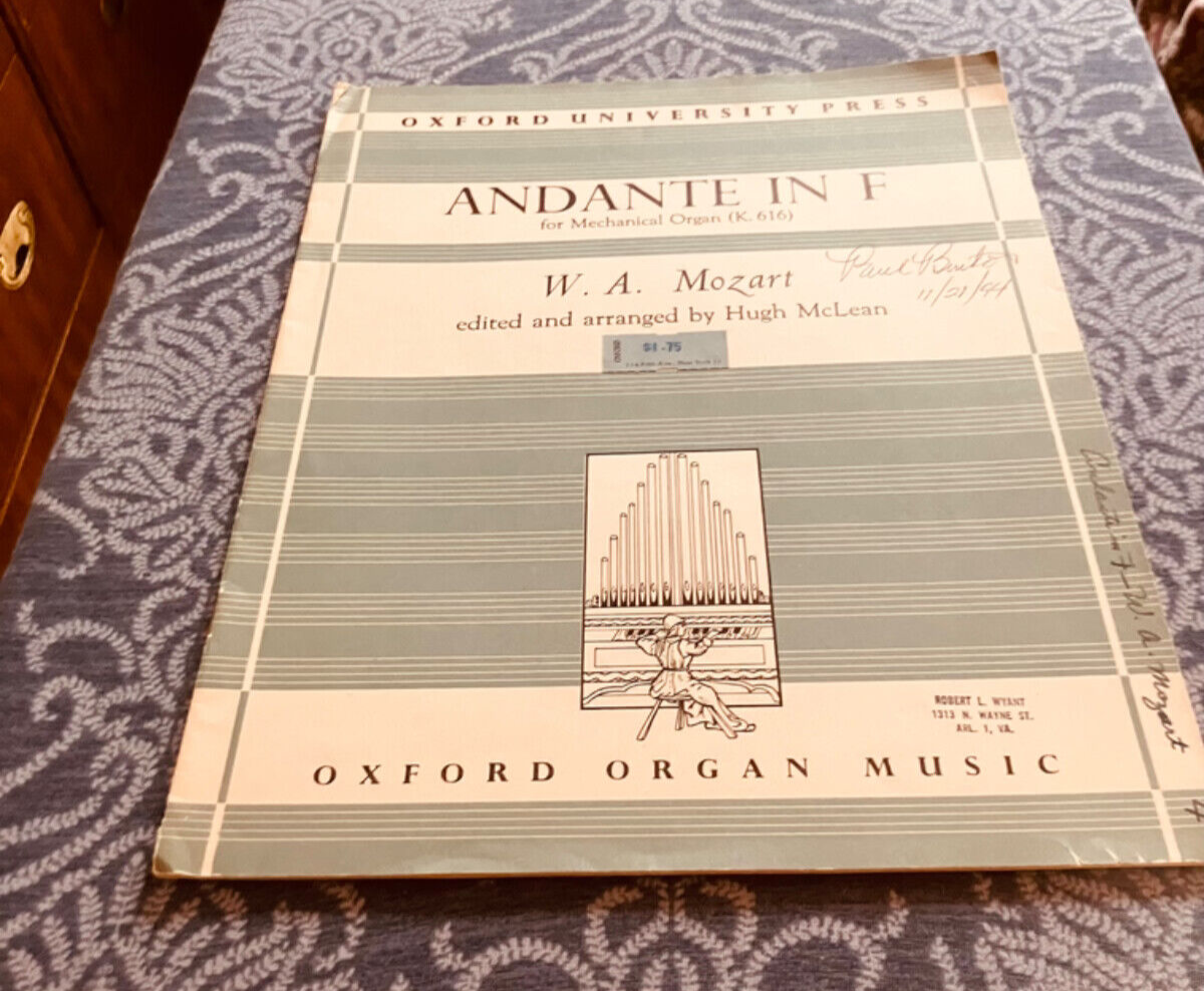 ANDANTE IN F for Mechanical Organ (K. 616) W. A. Mozart ed. & arr. Hugh ...