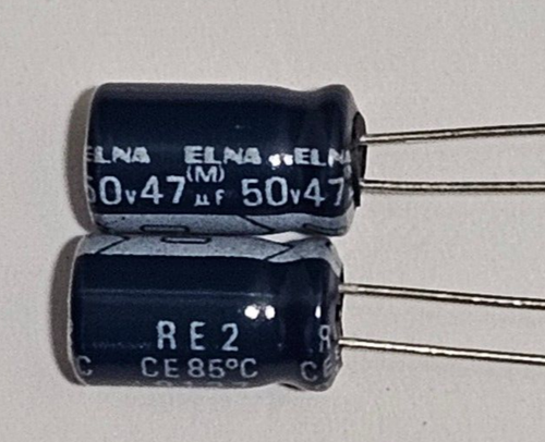 ELNA Aluminium electrolytic capacitor, radial leaded 47uF 50V 85C. Pack ...