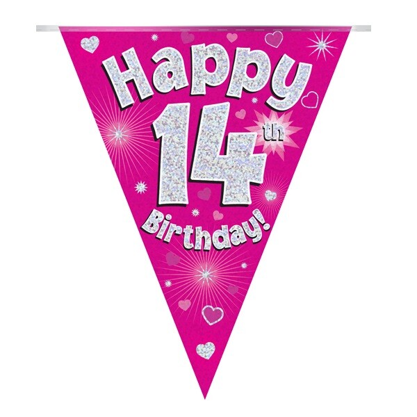 Girls Pink Age 14th Birthday Party Decorations Banner Bunting Tableware ...