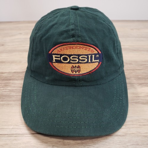 Vintage Fossil Hat Cap Stretch Strap Back Green OS USA Authentic Fossil ...