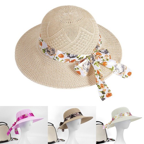 Ladies Women Sun Hat Straw Spring Summer Floppy Beach Wide Brim ...