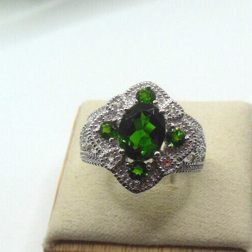 Signed 925 HT Green & Clear CZ Stones Sterling Silver Ring Size 7 | eBay