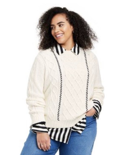 La Ligne Sweater For Target Size XL Cableknit Crewneck Cream Black ...