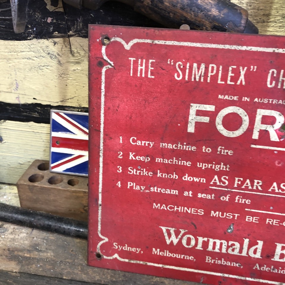 The “Simplex” Extinguisher FOR FIRE Screenprint Small Sign Tin WORMALD ...