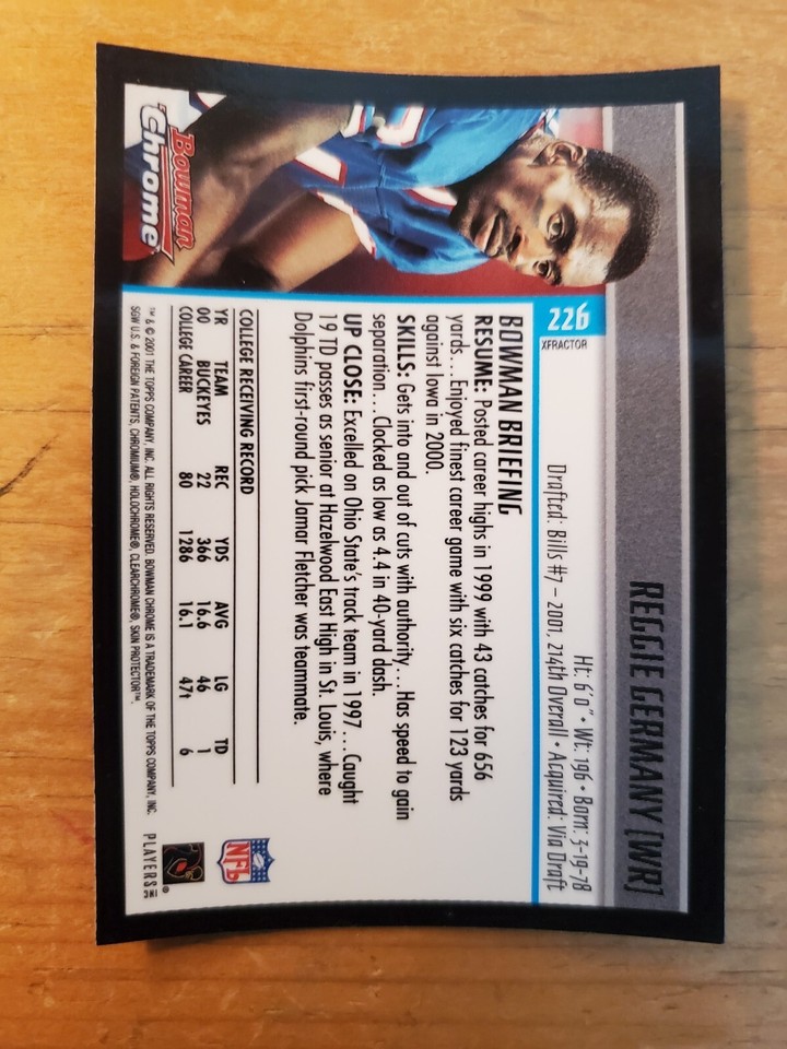 2001 Bowman Chrome #226 Reggie Germany Xfractor Rookie Bills Football ...