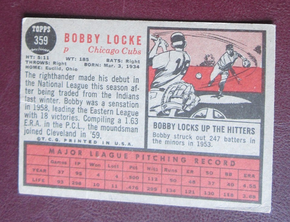 1962 Topps Bobby Locke (Chicago Cubs) #359 EX | eBay