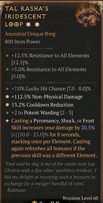 💥DIABLO 4💥SEASON 8💥Sorcerer💥Tal Rasha's Iridescent Loop 2 GA 20.5% ...
