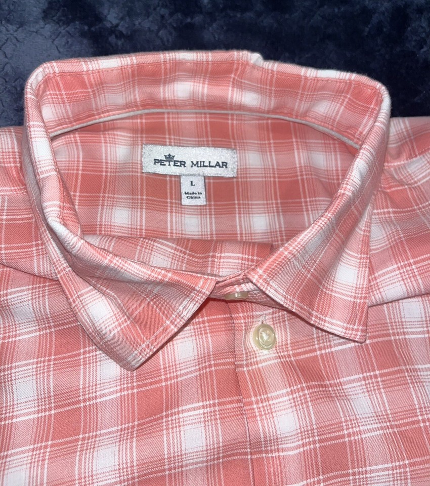 Peter Millar Red Checkered Mens Dress Button Shirt Size Large Button Up ...