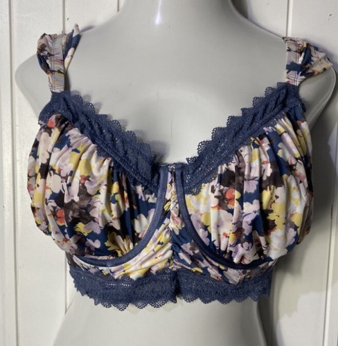 Torrid 5 UNDERWIRE LONGLINE CAP SLEEVE BRA MESH BLUE FLORAL PLUS SIZE ...