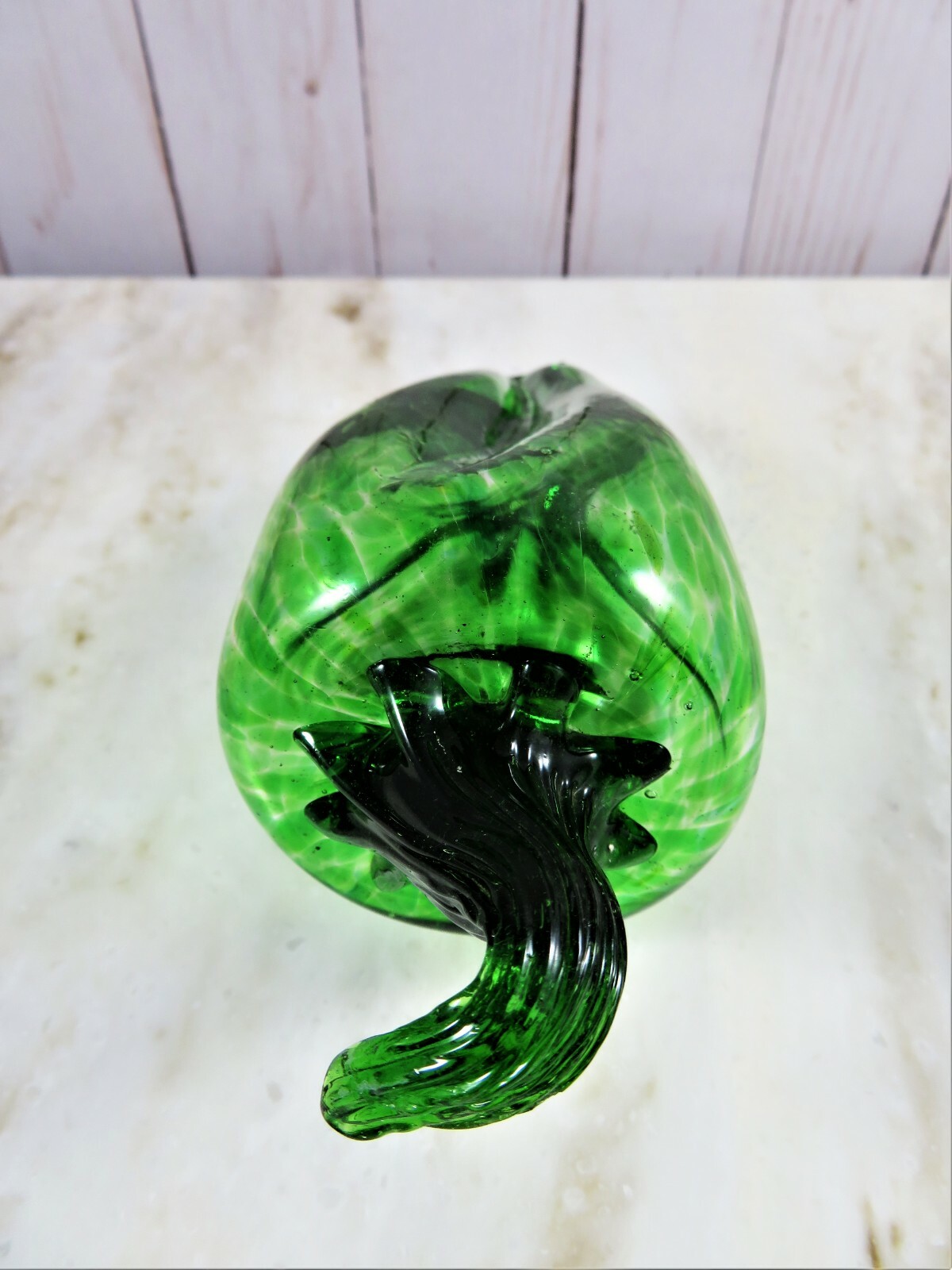 Hand Blown Glass Mottled Green Pepper 7 Inches Long Kitchen Home Décor ...