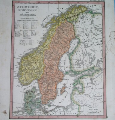 1843 ANTIQUE MAP SWEDEN NORWAY Christiania OSLO STOCKHOLM ESTONIA ...