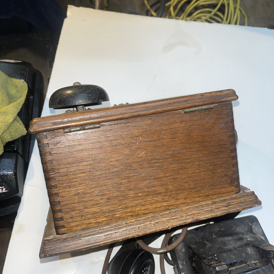 WESTERN ELECTRIC ANTIQUE TELEPHONE PHONE OAK CASE HAND CRANK RINGER BOX ...