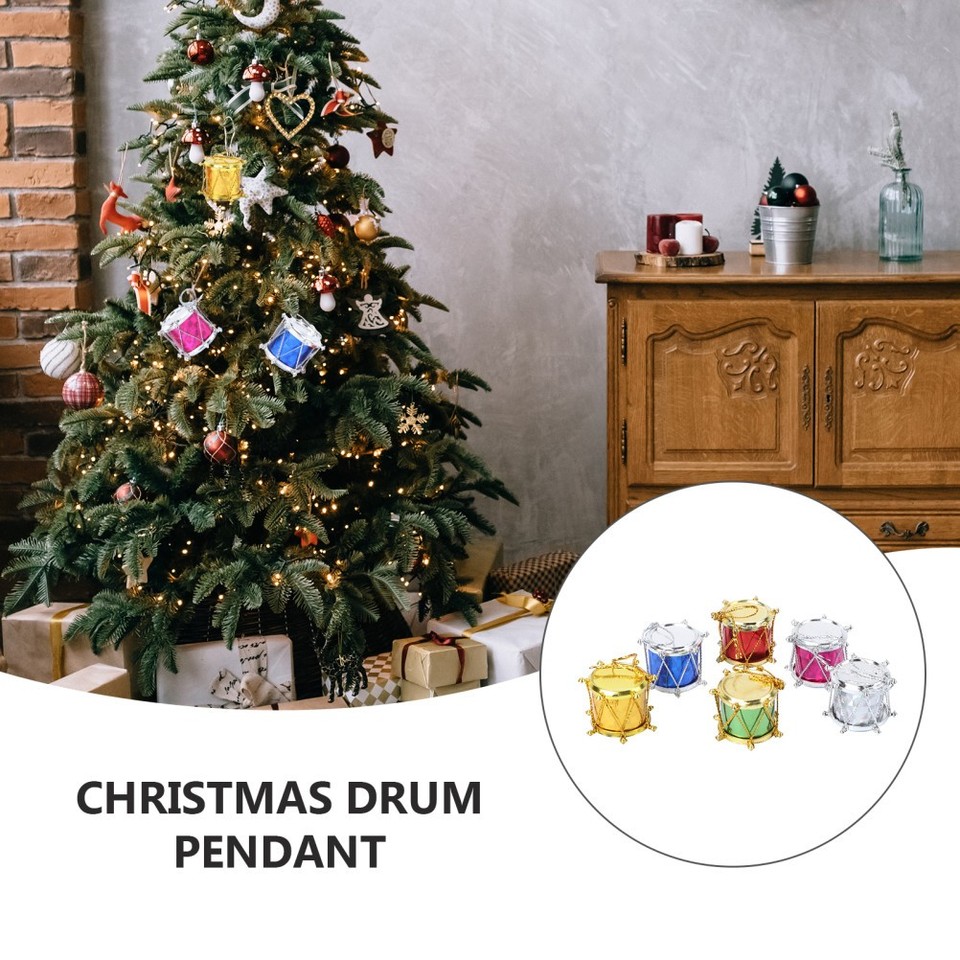 48 Pcs Glitter Plastic Mini Drum Christmas Tree Hanging Ornaments ...