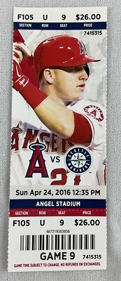 MLB 2016 04/24 Seattle Mariners at LA Angels Ticket-Albert Pujols HR ...