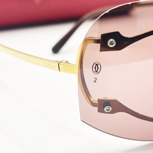 Cartier Vintage Aviator Sunglasses Rimless Gold Shield Mask | eBay