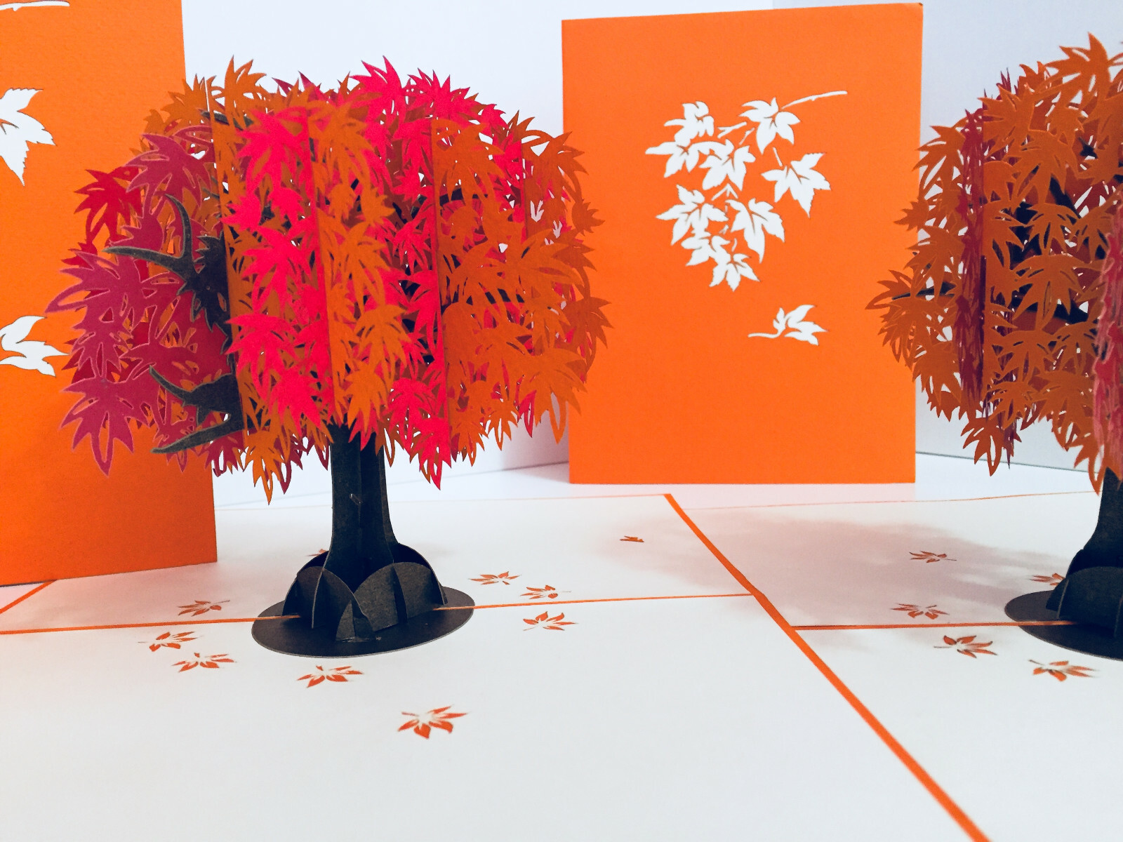 ORIGAMI POP CARDS Orange Maple Tree 3D Pop Up Greeting Card Happy ...