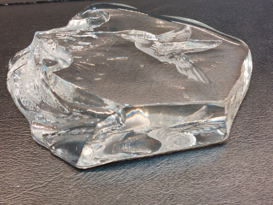 Vintage Hummingbird Etched Lead Crystal Art Glass Paper Weight Ice ...