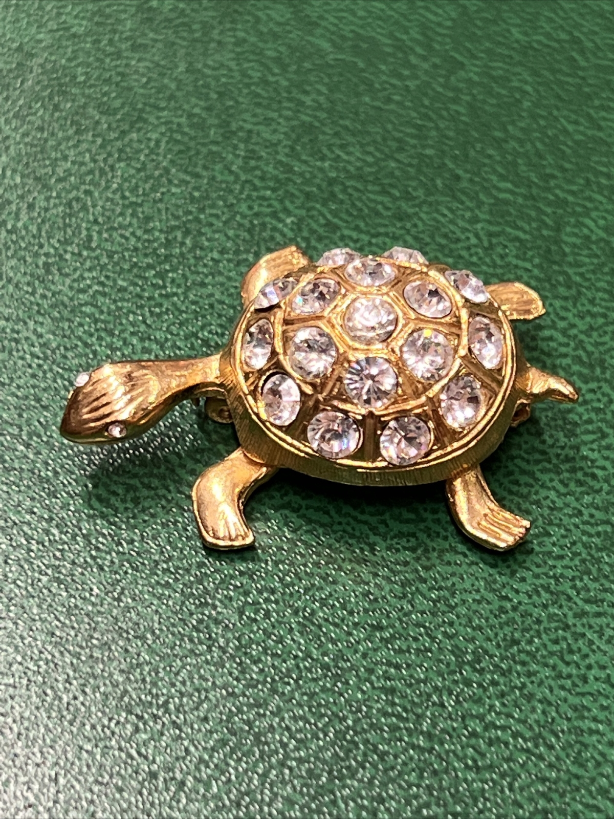 Vintage Turtle Gold Tone Bright White Rhinestone Br… - Gem