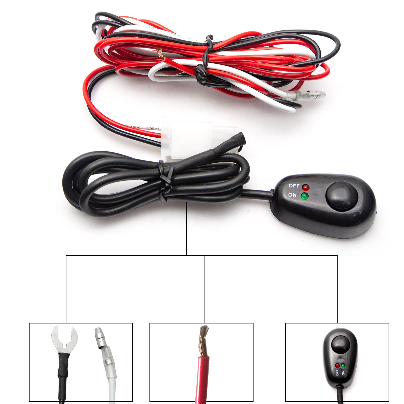 set 9ft Relay Bar Wiring Harness Kit 40A 12V Switch Universal For LED ...