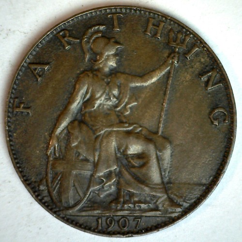 1907 Great Britain Bronze Farthing Coin Extra Fine Circulated Edward ...