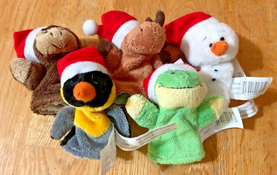 Set 5 EUC Ganz Finger Puppet Plush Christmas, Frog, Moose, Penguin ...