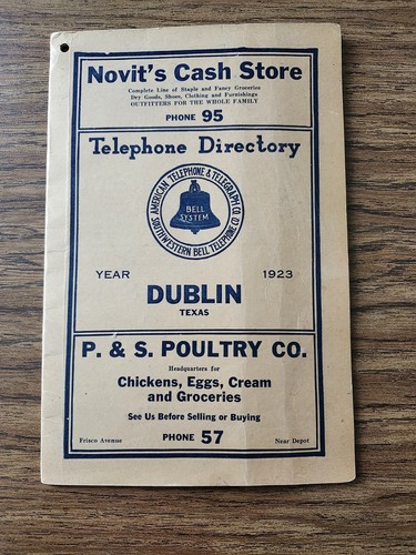 1923 Dublin Texas American Bell Telephone Telegraph Phone Book ...