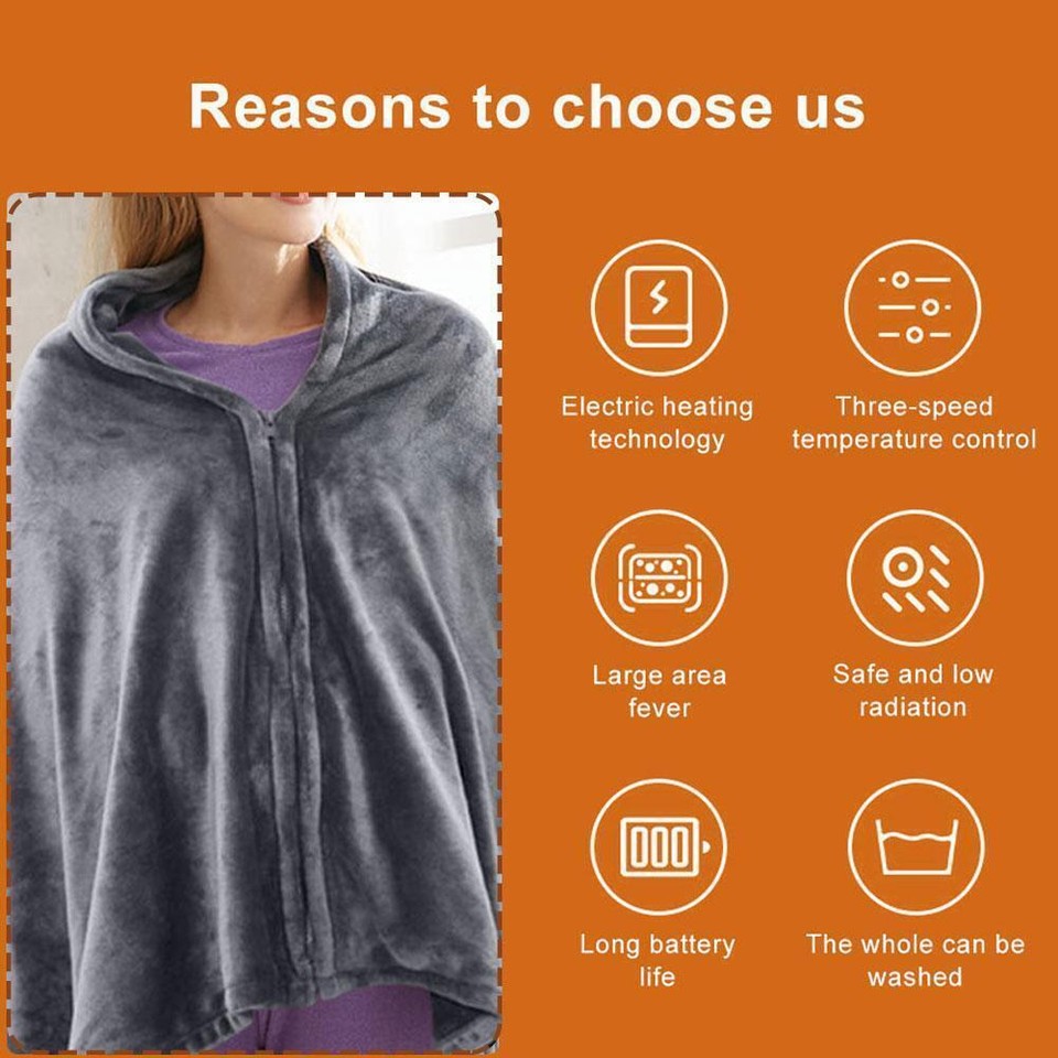 Electric Heating Blanket Shawl USB Heated Winter Warm Flannel Cloak Gr ...