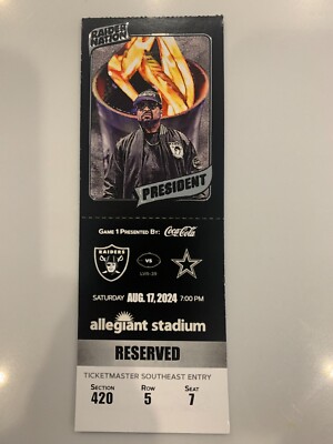 LAS VEGAS RAIDERS vs DALLAS AUGUST 17,2024, RAIDER NATION TICKET STUB ...
