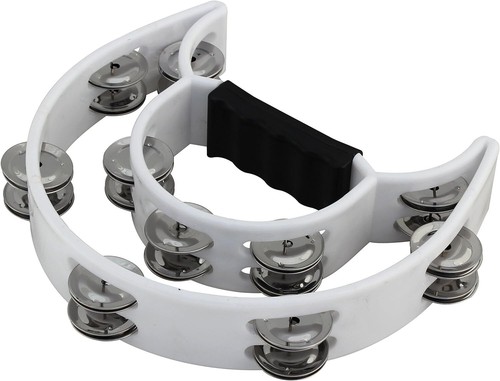 White Tambourine Double Row Half Moon Musical Percussion Instrument ...