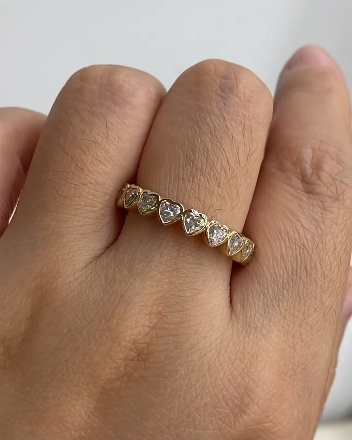 Heart Shape Eternity Band Bezel Set Heart Cut Moissanite Wedding Band ...