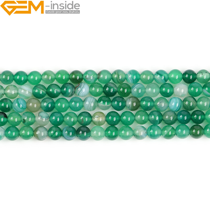 Natural Green Agate Banded Gem Stone Beads For Jewelry Making Strand 15 ...