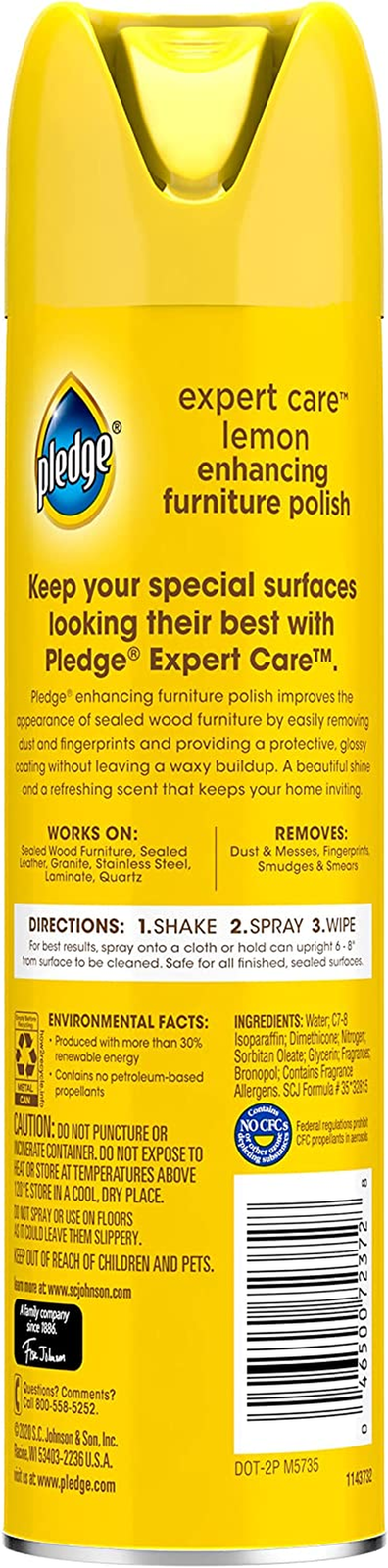 Pledge Furniture Polish Lemon Enhancing Aerozol Wood Spray Lemon Scent ...