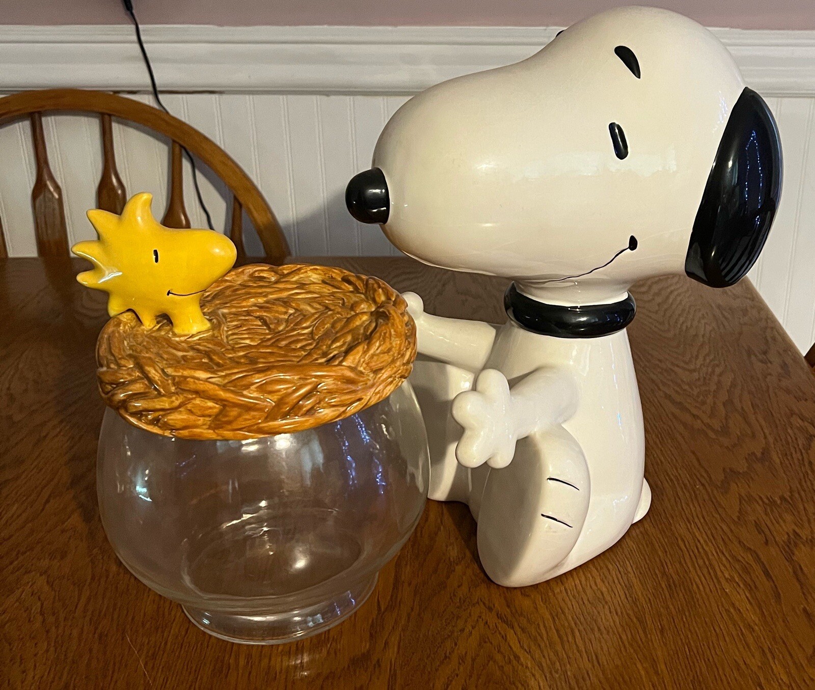 Vintage Treasure Craft Snoopy & Woodstock Cookie Jar Set Glass Ceramic ...