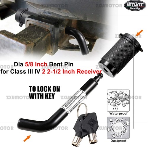 Black 5/8" Locking Hitch Pin 3 Keys Cover Truck Trailer Receiver 2" 2-1 ...